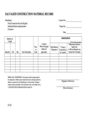 Fillable Online in SALVAGED CONSTRUCTION MATERIAL RECORD Fax Email ...