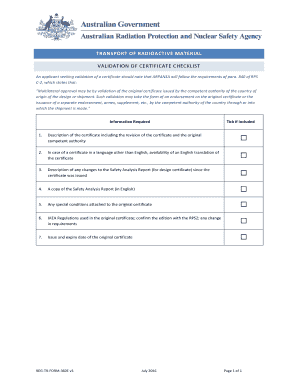 Fillable Online arpansa gov Validation of Certificate Checklist ...