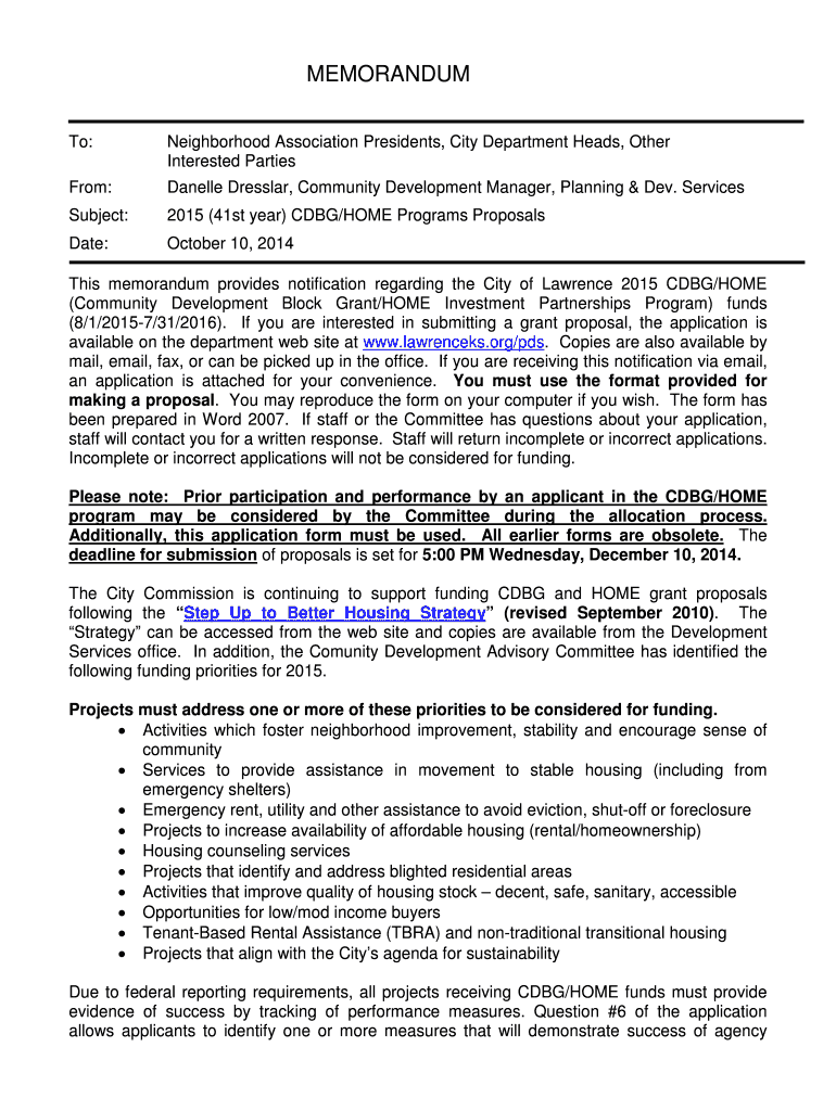Fillable Online memorandum - City of Lawrence Fax Email Print - pdfFiller