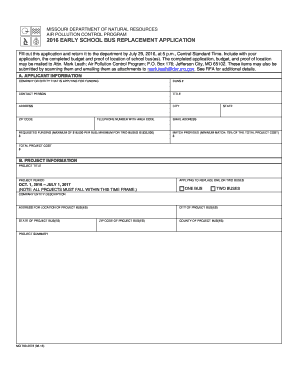 Fillable Online dnr mo 2016 EARLY SCHOOL BUS REPLACEMENT APPLICATION Fax Email Print - pdfFiller