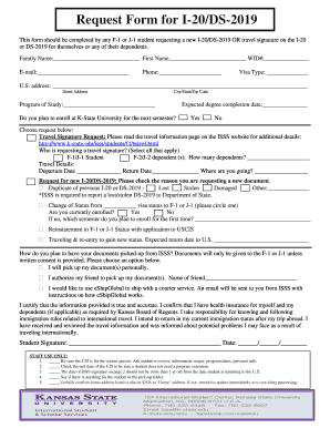Fillable Online k-state Request Form for I-20/DS-2019 - k-state Fax Email Print - pdfFiller
