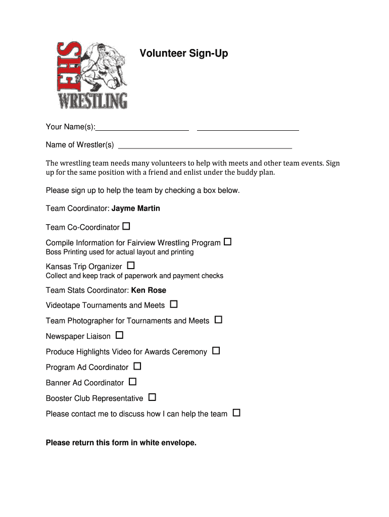 Fillable Online knightswrestling Volunteer Sign-Up - Fairview Knights Wrestling! Fax Email Print ...