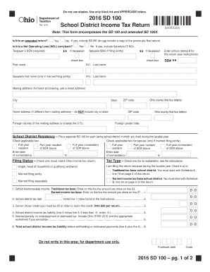 Fillable Online tax ohio Note: This form encompasses the SD 100 and ...