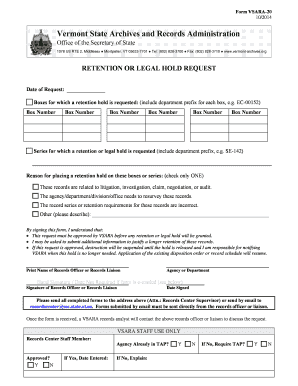 Fillable Online RETENTION OR LEGAL HOLD REQUEST Fax Email Print - pdfFiller