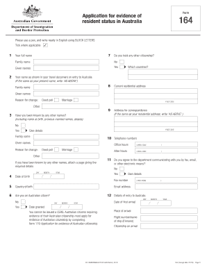 Fillable Online 164 - Application for evidence of resident status in ...