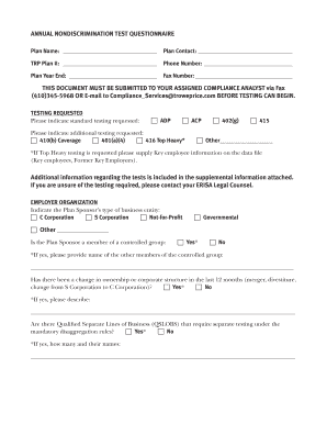 Fillable Online ANNUAL NONDISCRIMINATION TEST QUESTIONNAIRE THIS ...