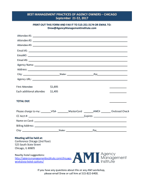 Fillable Online BEST MANAGEMENT PRACTICES OF AGENCY OWNERS CHICAGO Fax ...