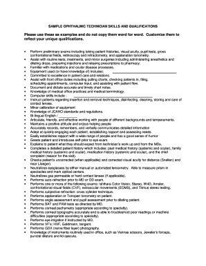 Fillable Online SAMPLE OPHTHALMIC TECHNICIAN SKILLS AND QUALIFICATIONS ...