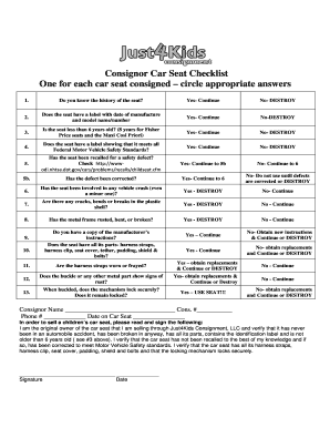Fillable Online Consignor Car Seat Checklist Fax Email Print - pdfFiller