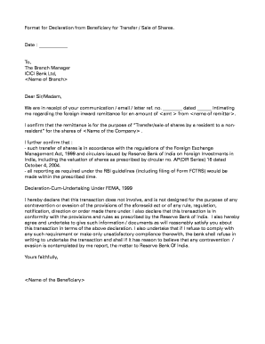 Fillable Online Format for Declaration from Beneficiary for Transfer ...