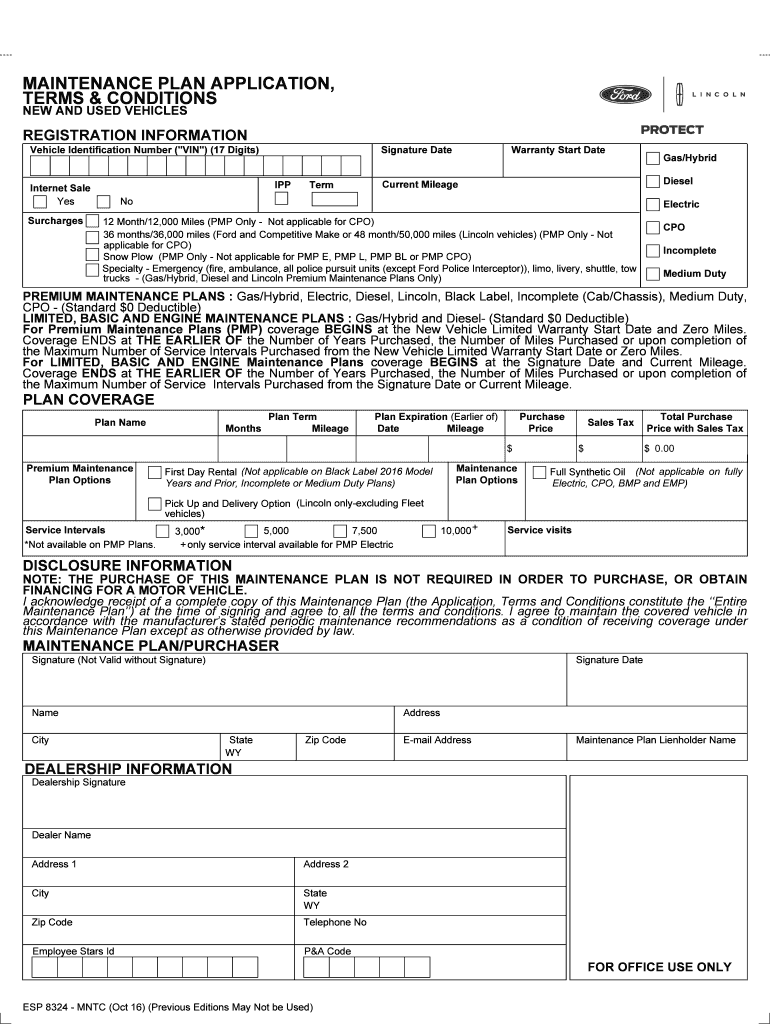Fillable Online Maintenance Contract - Ford Extended Warranty Fax Email ...