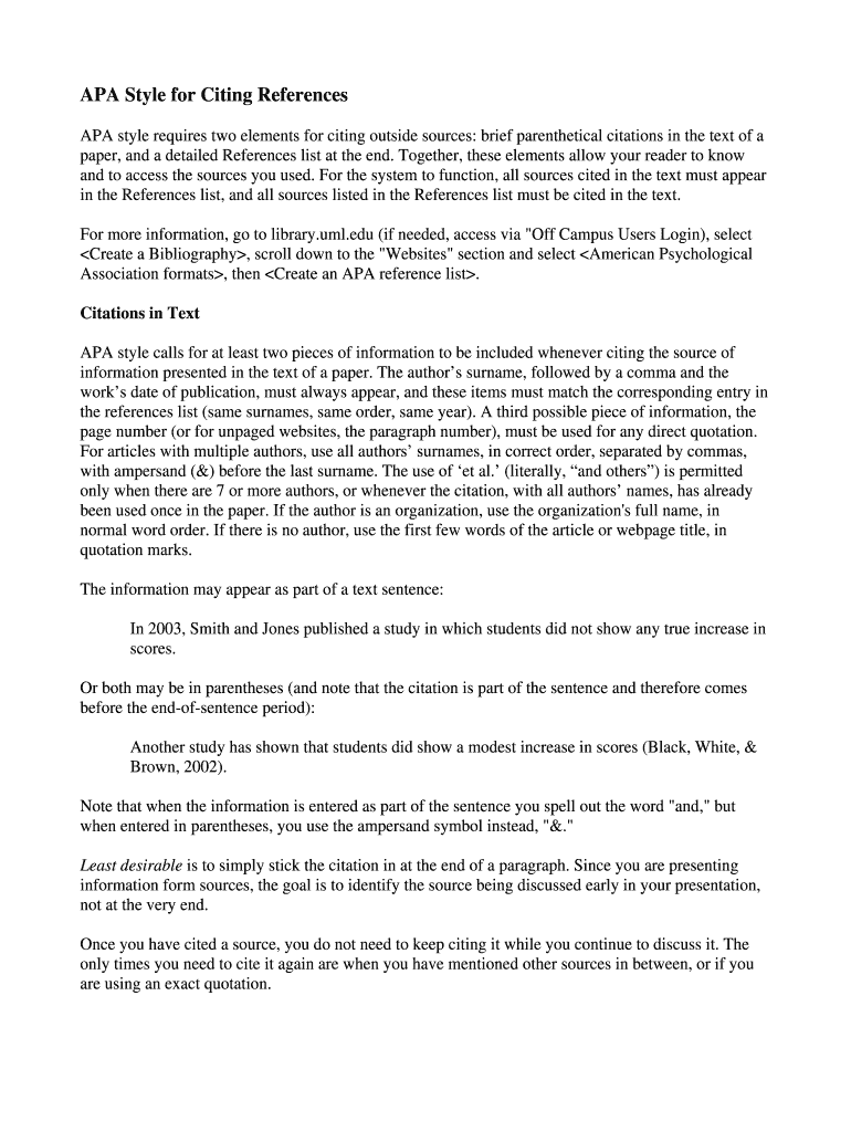 Fillable Online APA Style for Citing References Fax Email Print - pdfFiller