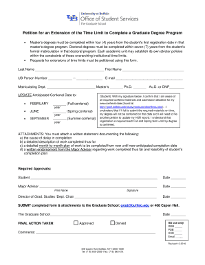 Fillable Online grad buffalo Petition for an Extension of the Time ...