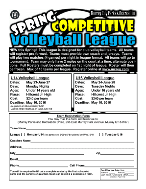 Fillable Online U14 Volleyball League U16 Volleyball League - Hillcrest ...
