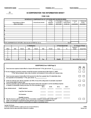 Fillable Online S CORPORATION TAX INFORMATION SHEET Fax Email Print ...