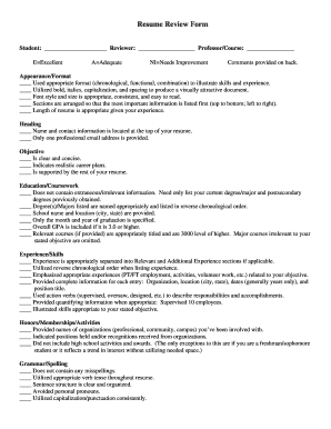 Fillable Online valdosta Resume Review Form - Valdosta State University ...