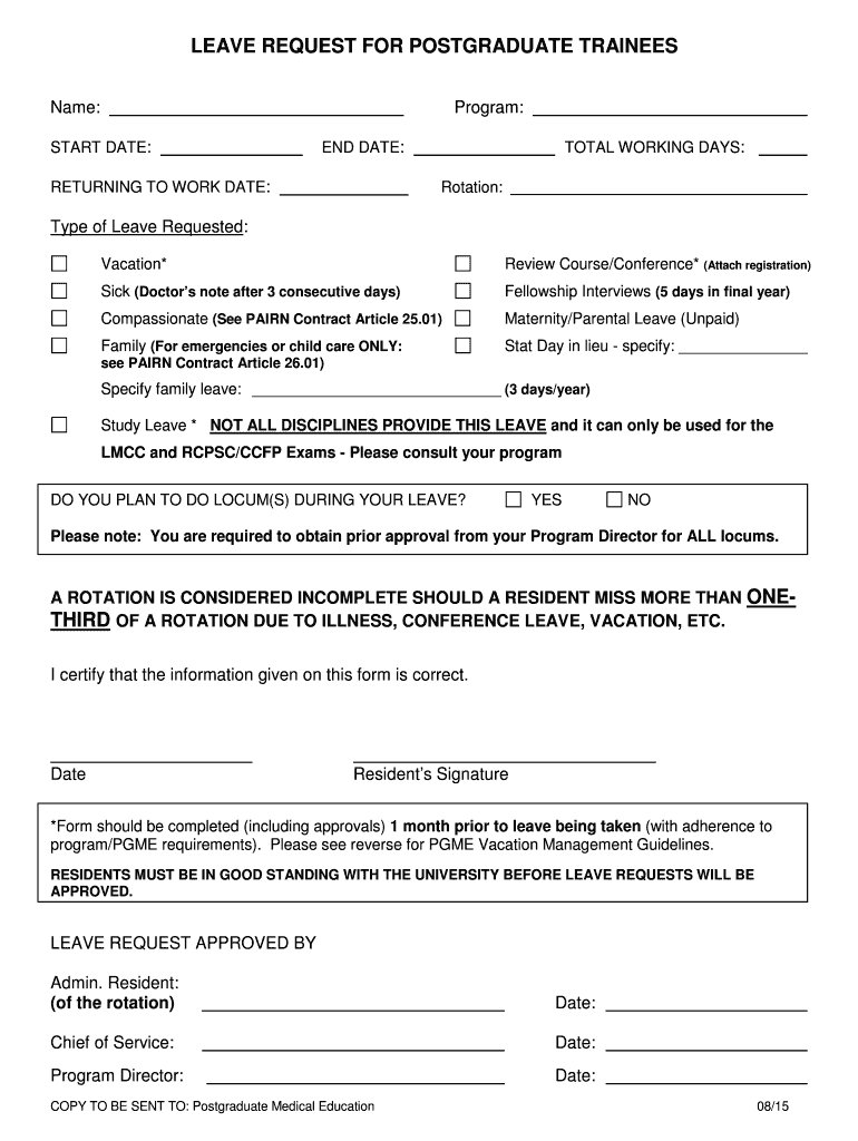 Fillable Online LEAVE REQUEST FOR POSTGRADUATE TRAINEES Fax Email Print ...