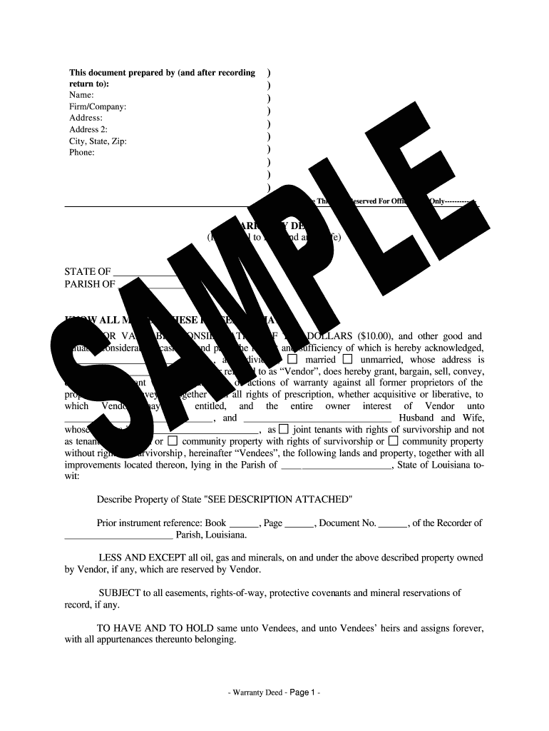 Fillable Online WARRANTY DEED (Individual to Husband and Wife) STATE OF ... Fax Email Print ...