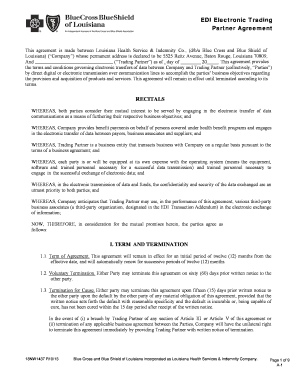 Fillable Online Electronic Trading Partner Agreement - Blue Cross and ...