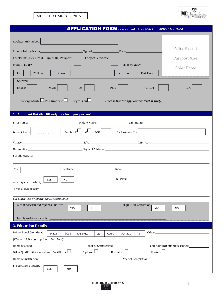 Fillable Online mu ac APPLICATION FORM ( Please make ALL entries in ...
