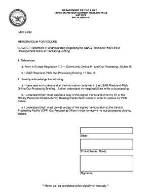 Fillable Online Out-Processing Brief Memo v2 Fax Email Print - pdfFiller