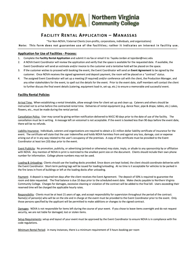 Fillable Online nvcc FACILITY RENTAL APPLICATION MANASSAS CAMPUS - nvcc ...