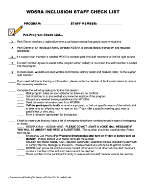 Fillable Online Inclusion Staff Check List for Website Fax Email Print - pdfFiller
