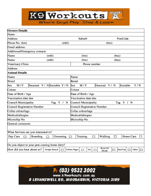 Fillable Online K9 daycare registration form - K9 Workouts Fax Email ...