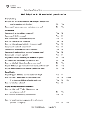 Fillable Online Well Baby Check: 18 month visit questionnaire Fax Email ...