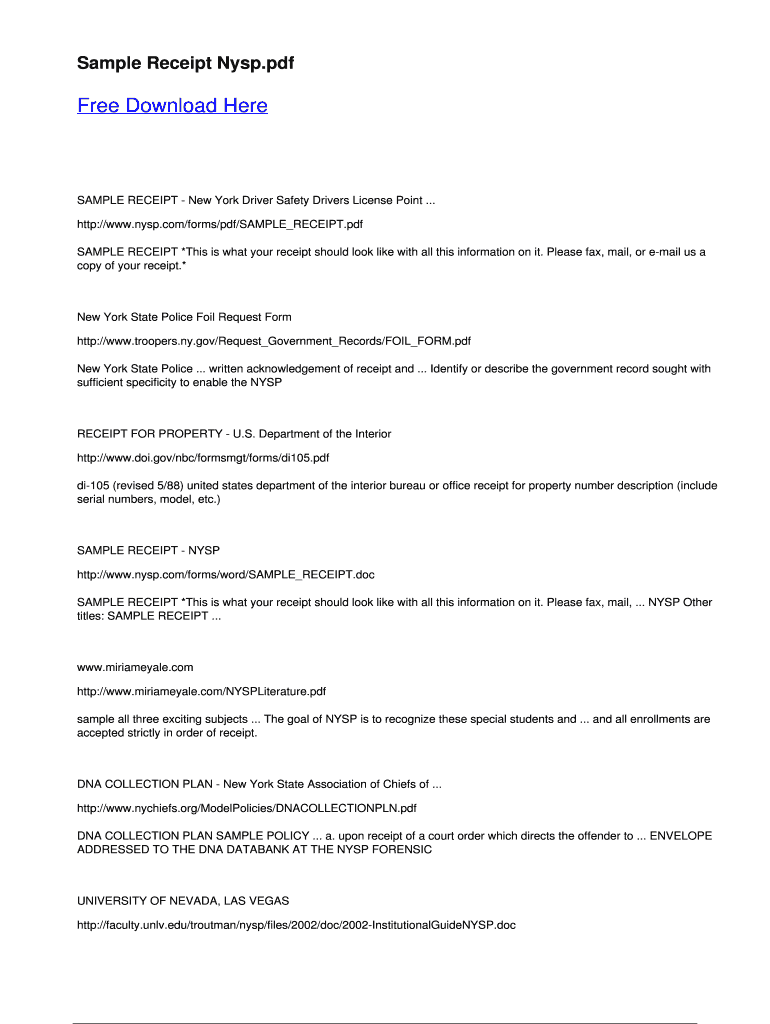 Fillable Online Sample Receipt Nysp Fax Email Print - pdfFiller