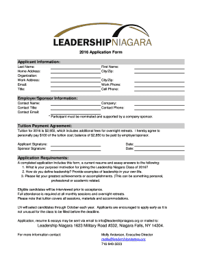 Fillable Online Applicant Information - Leadership Niagara Fax Email ...