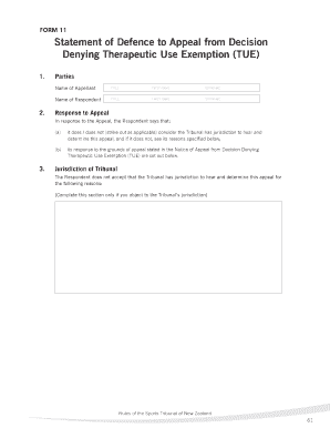 Fillable Online sportstribunal org Statement of Defence to Appeal from ...
