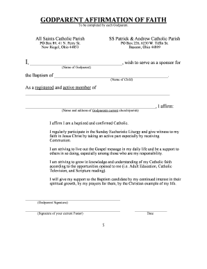 Fillable Online GODPARENT AFFIRMATION OF FAITH Fax Email Print - pdfFiller