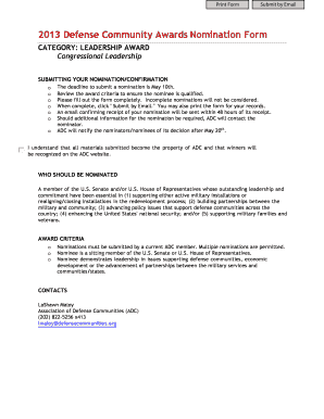 Fillable Online 2013 Defense Community Awards Nomination Form Fax Email ...