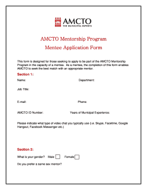 Fillable Online AMCTO Mentorship Program Mentee Application Form Fax ...