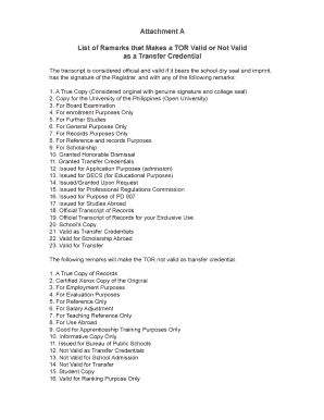 Fillable Online List of Remarks that Makes a TOR Valid or Not Valid Fax ...