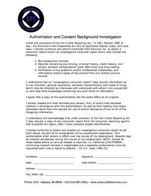 Fillable Online Authorization and Consent Background Investigation Fax Email Print - pdfFiller