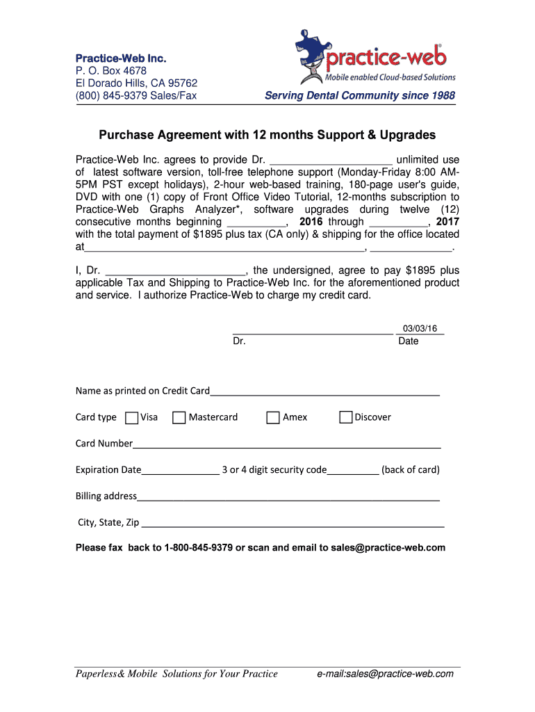 Fillable Online Purchase Agreement with 12 months Support & Upgrades ...