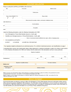 Fillable Online Aboriginal or Torres Strait Islander Descent ...