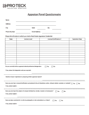Fillable Online Appraiser Panel Questionnaire Fax Email Print - pdfFiller