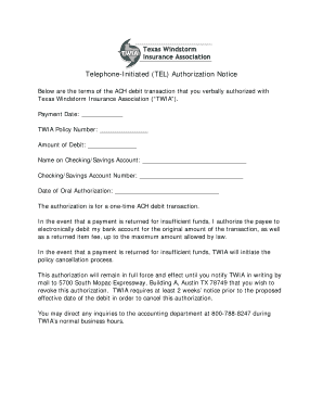 Fillable Online twia TEL Verbal Authorization Notice Fax Email Print - pdfFiller