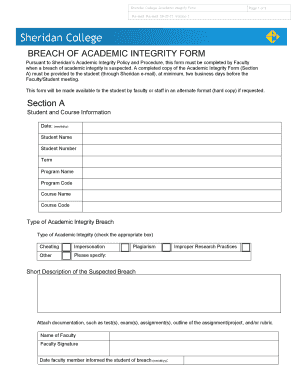 Fillable Online Sheridan College: Academic Integrity Form Fax Email ...