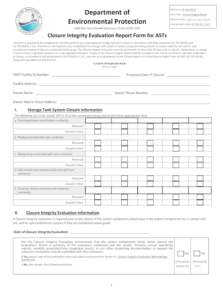 Fillable Online dep state fl Closure Integrity Evaluation Report Form ...