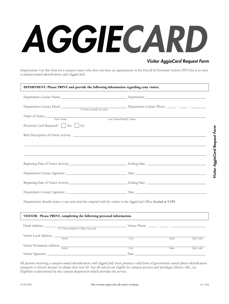 Fillable Online ssc ucdavis Visitor AggieCard Request Form - UC Davis Fax Email Print - pdfFiller
