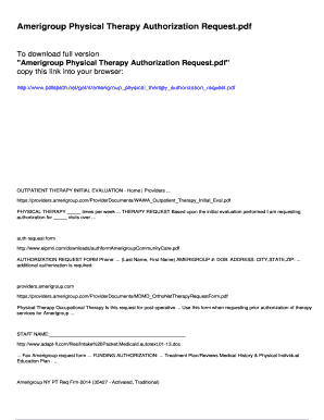 Fillable Online Amerigroup Physical Therapy Authorization Request Fax ...