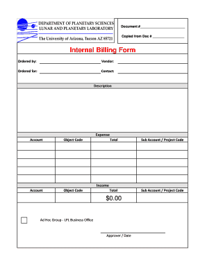 Fillable Online lpl arizona New Internal billing form - The University ...