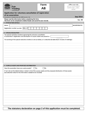 Fillable Online Form A8 - Application for voluntary cancellation of ...
