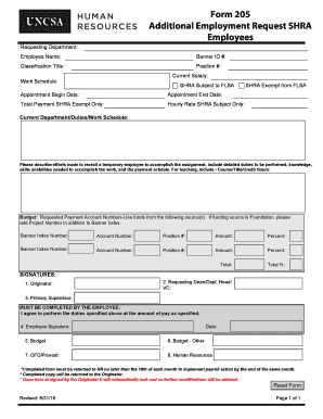 Fillable Online uncsa Additional Employment Request SHRA Fax Email ...