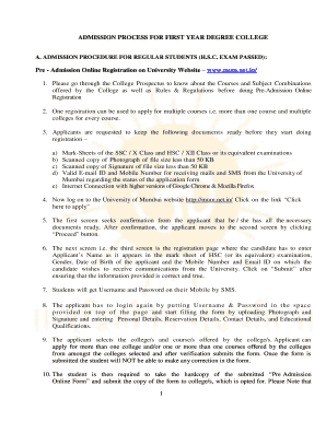 Fillable Online ADMISSION PROCESS FOR FIRST YEAR DEGREE COLLEGE Fax ...