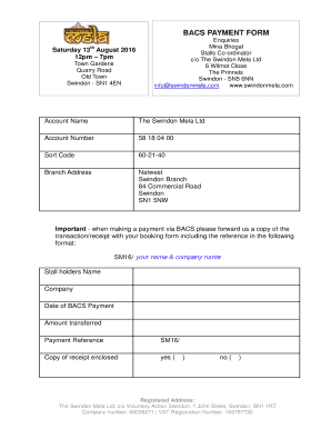 Fillable Online BACS PAYMENT FORM - swindonmela.com Fax Email Print ...